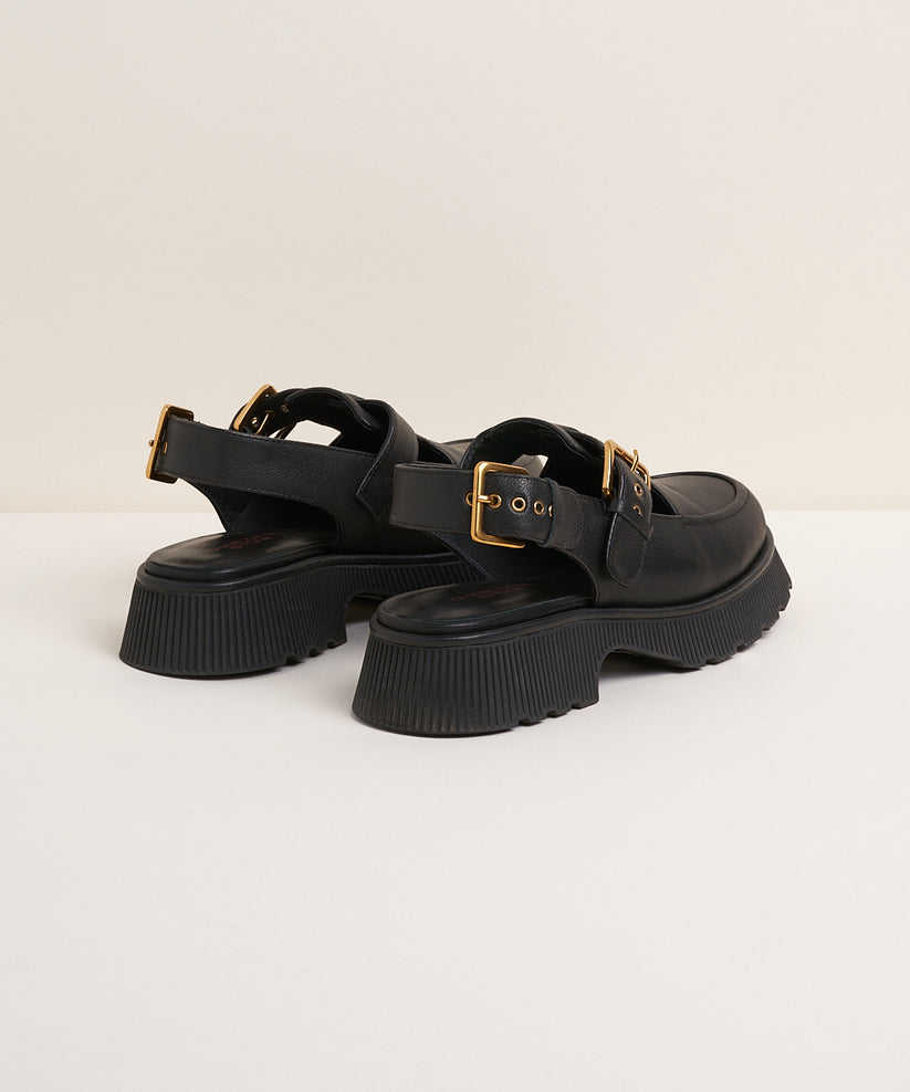 Aubrey Leather Platform Loafers With Back Strap, Black – Charlotte Stone