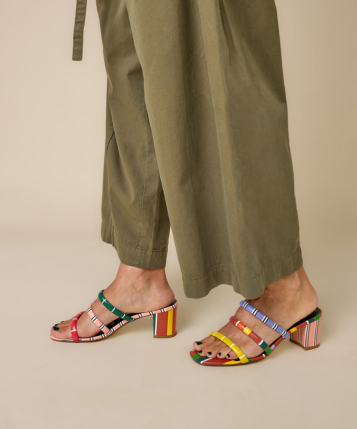 Belle Strappy Heeled Sandal, Columbia Stripes – Charlotte Stone