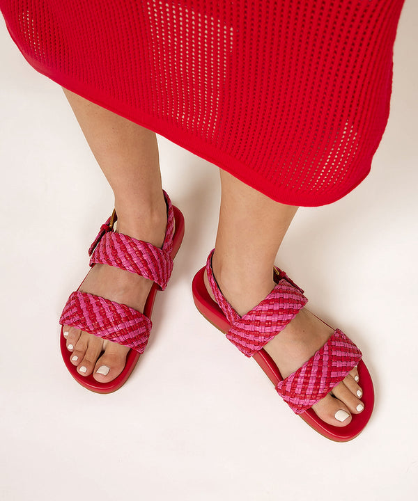 Chad Flat Woven Leather Sandal, Kiss Red and Carnation Pink – Charlotte ...