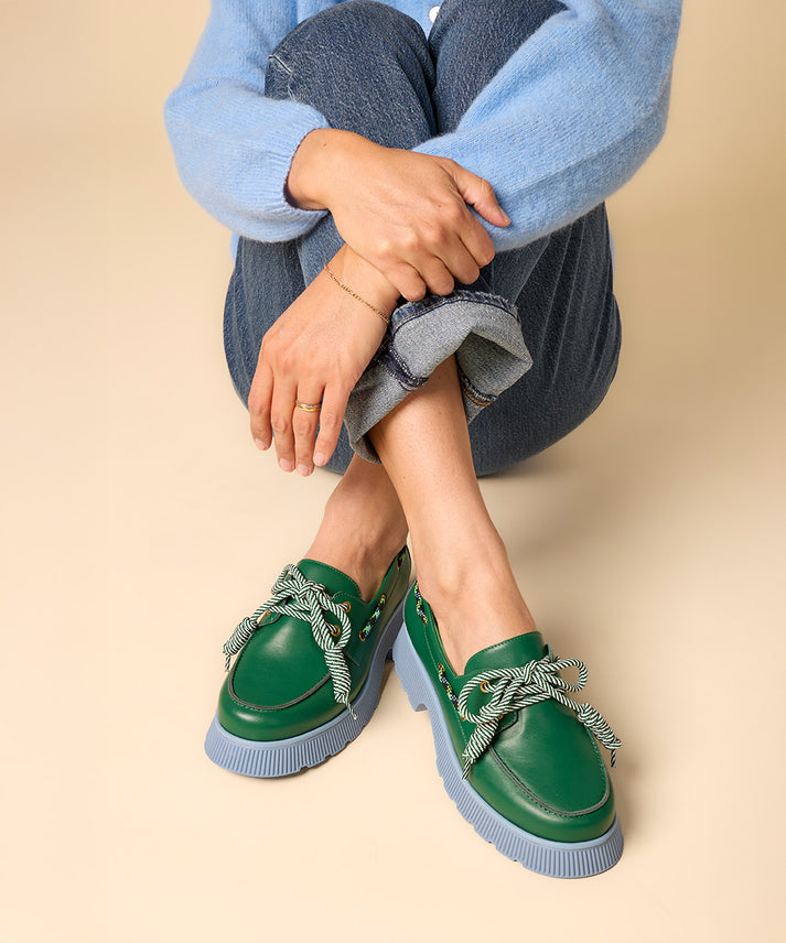 Cybil Boat Loafer, Juniper Green – Charlotte Stone