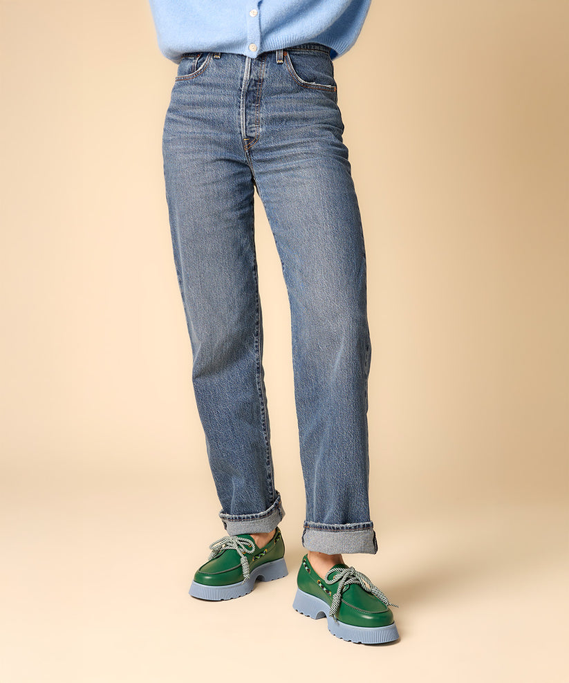 Cybil Boat Loafer, Juniper Green – Charlotte Stone