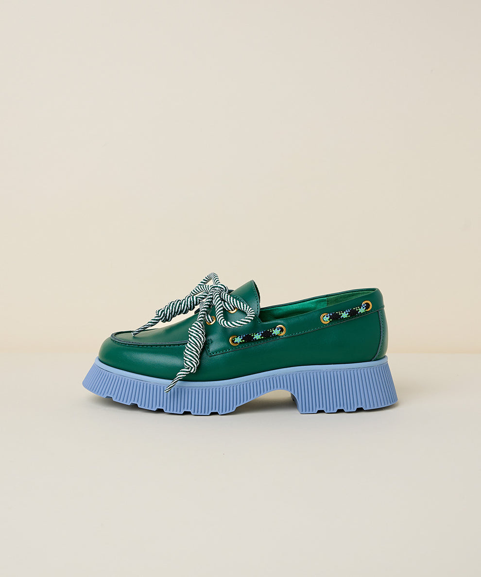 Cybil Boat Loafer, Juniper Green – Charlotte Stone