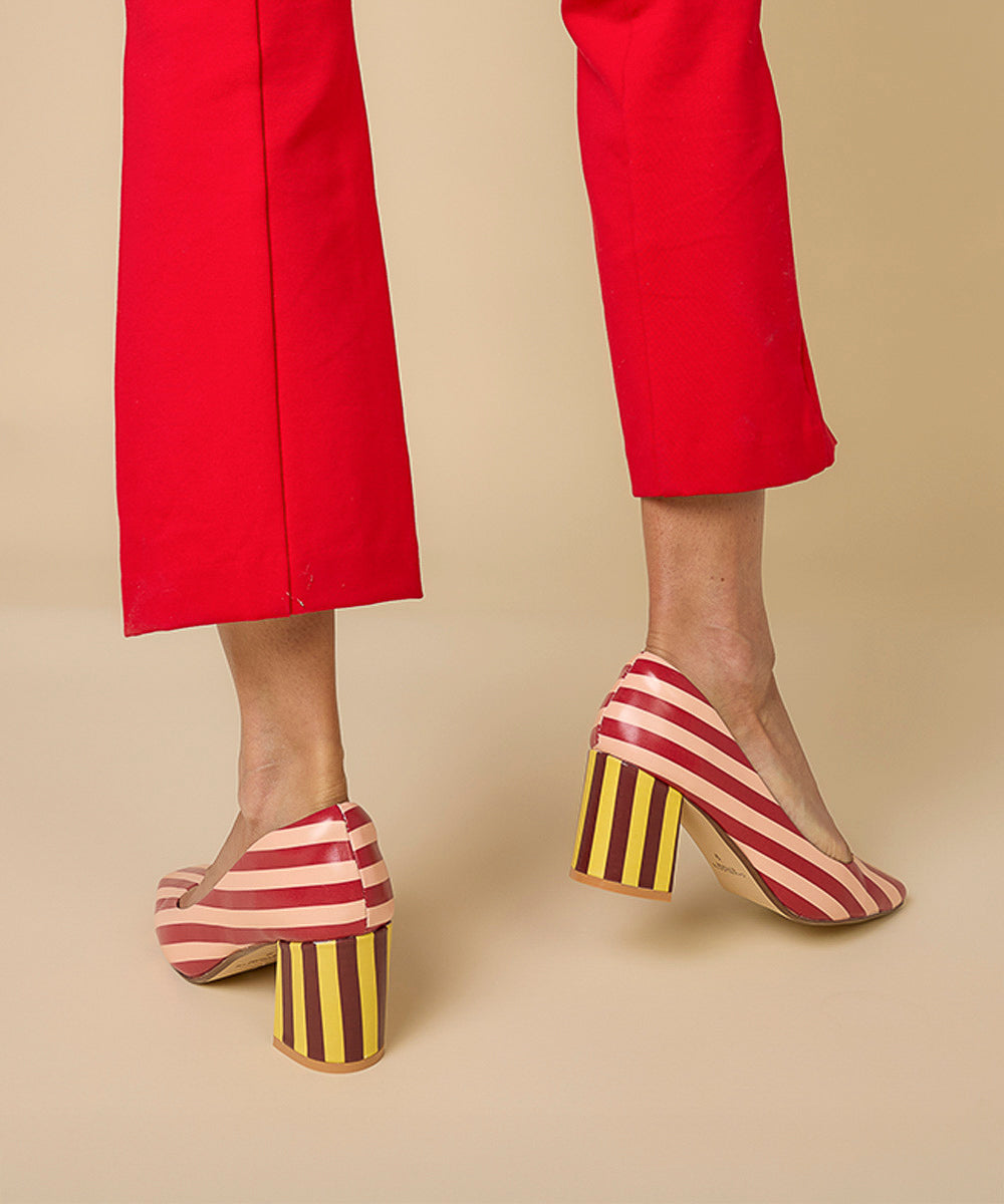Estee Colorful Block Heel Pump, Begonia Stripe – Charlotte Stone