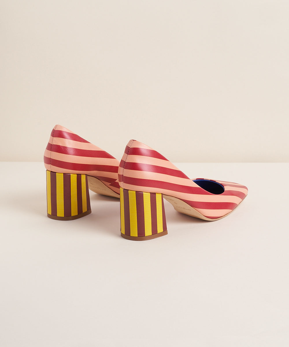 Estee Colorful Block Heel Pump, Begonia Stripe – Charlotte Stone