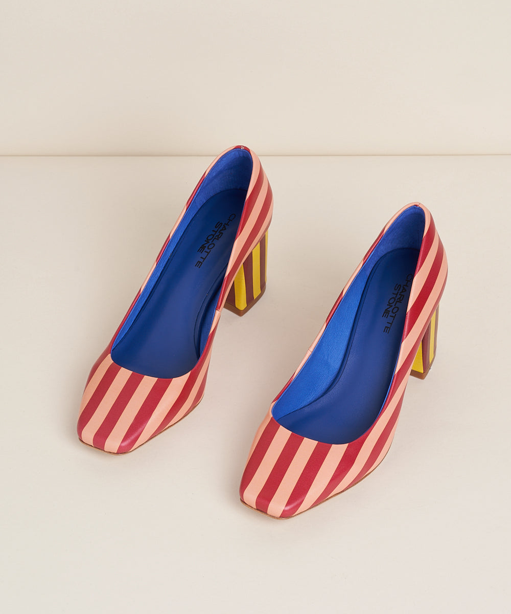Estee Colorful Block Heel Pump, Begonia Stripe – Charlotte Stone