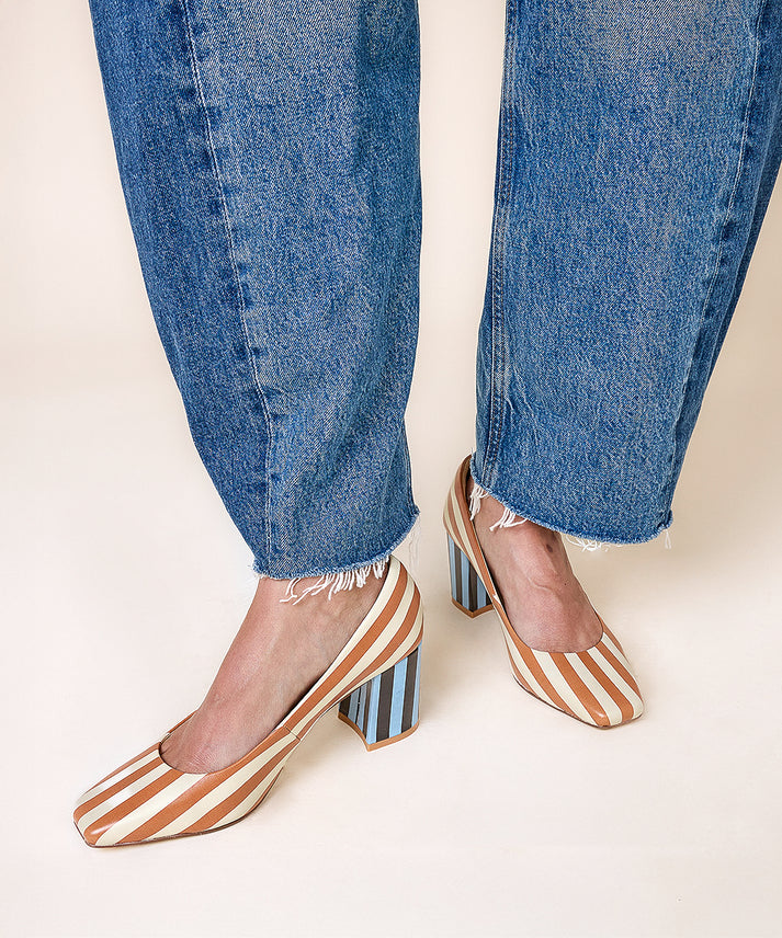 Estee Colorful Block Heel Pump, Camel Oat Stripe – Charlotte Stone