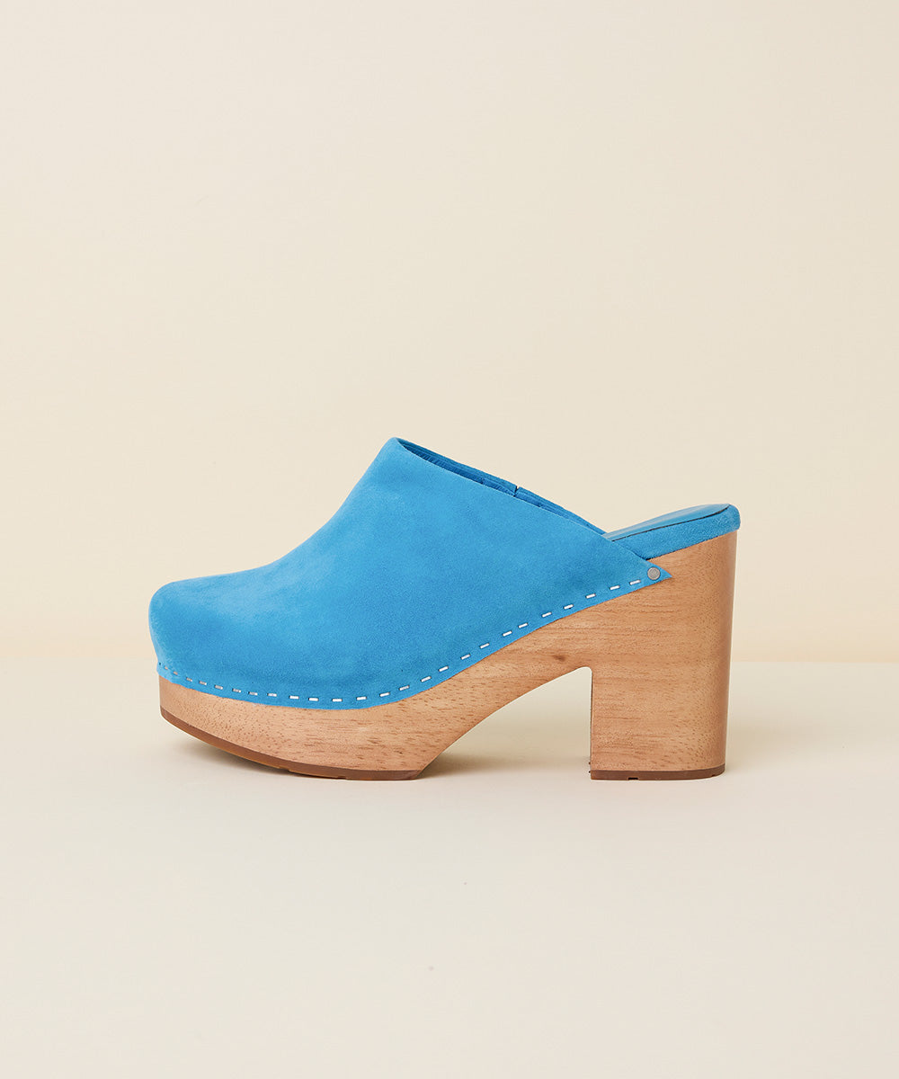 Marlo Chunky Wooden Platform Clog Mule, Aster Blue – Charlotte Stone