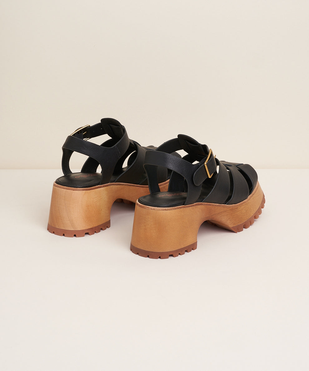 Roddy Fisherman Wooden Platform Clog, Black – Charlotte Stone