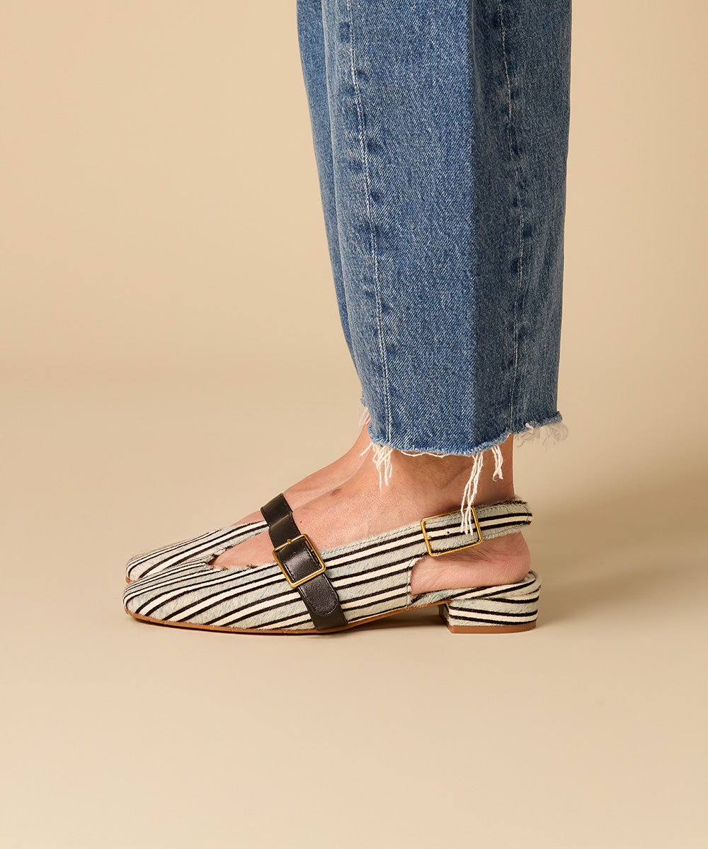 Rose Slingback Flat, Powder Blue and Black Stripe – Charlotte Stone