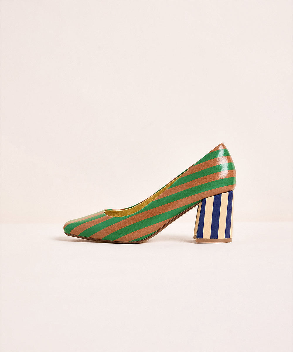 Estee Colorful Block Heel Pump, Kite Stripe – Charlotte Stone